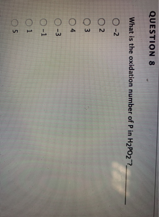 Solved QUESTION 8 What is the oxidation number of Pin | Chegg.com