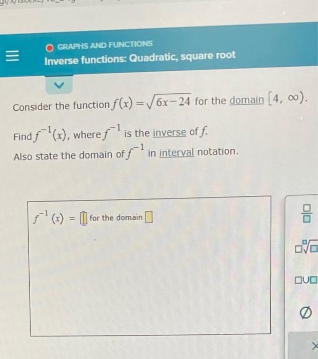 Solved Consider the function f(x)=6x−24 for the domain | Chegg.com