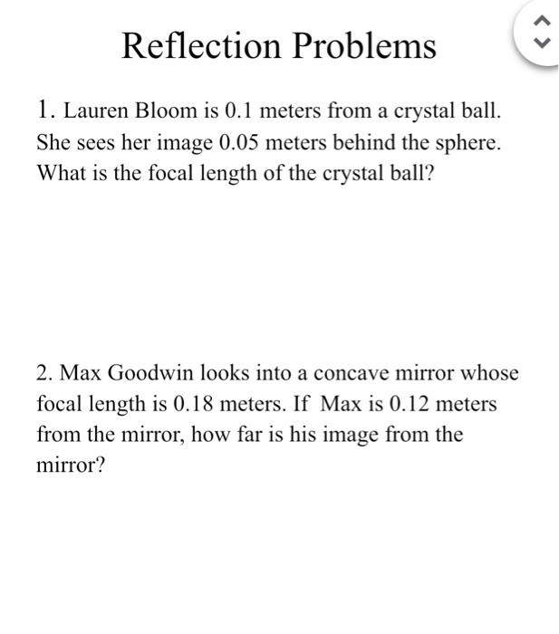 Solved Reflection Problems 1. Lauren Bloom is 0.1 meters | Chegg.com
