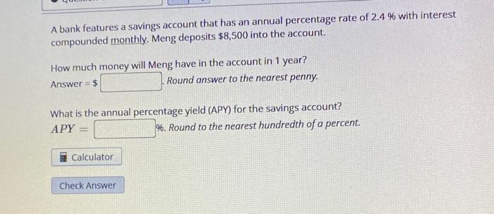 Solved A bank features a savings account that has an annual | Chegg.com