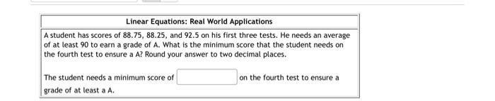 Solved Linear Equations: Real World Applications A student | Chegg.com