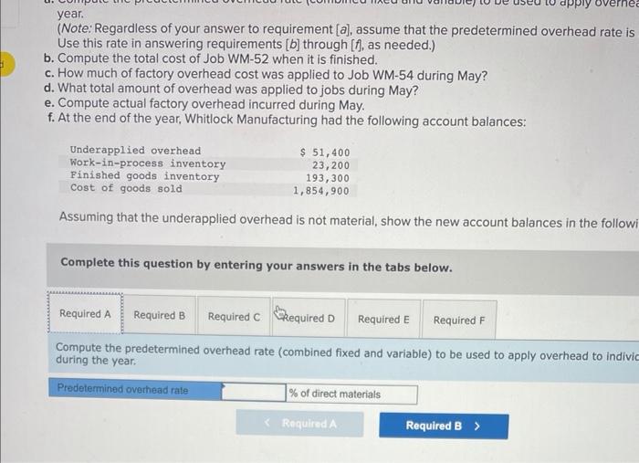Solved Whitlock Manufacturing uses a job costing accounting | Chegg.com