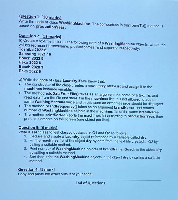 Solved Question 1: [10 marks] Write the code of class | Chegg.com
