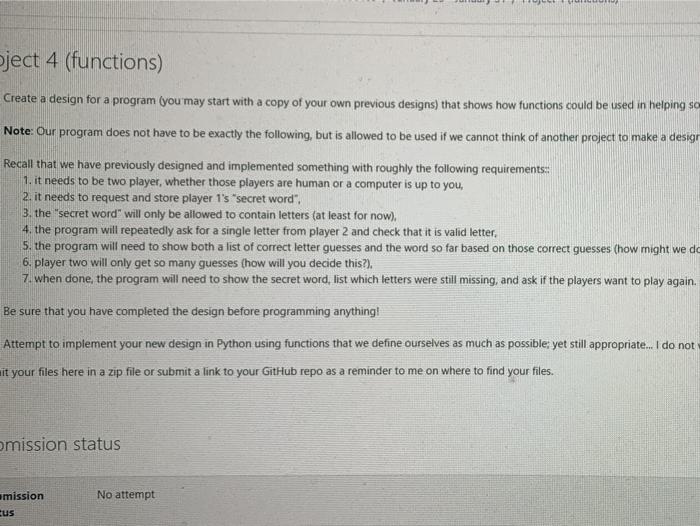 Solved oject 4 (functions) Create a design for a program | Chegg.com