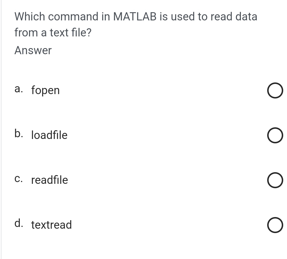 Solved Which command in MATLAB is used to read data from a | Chegg.com