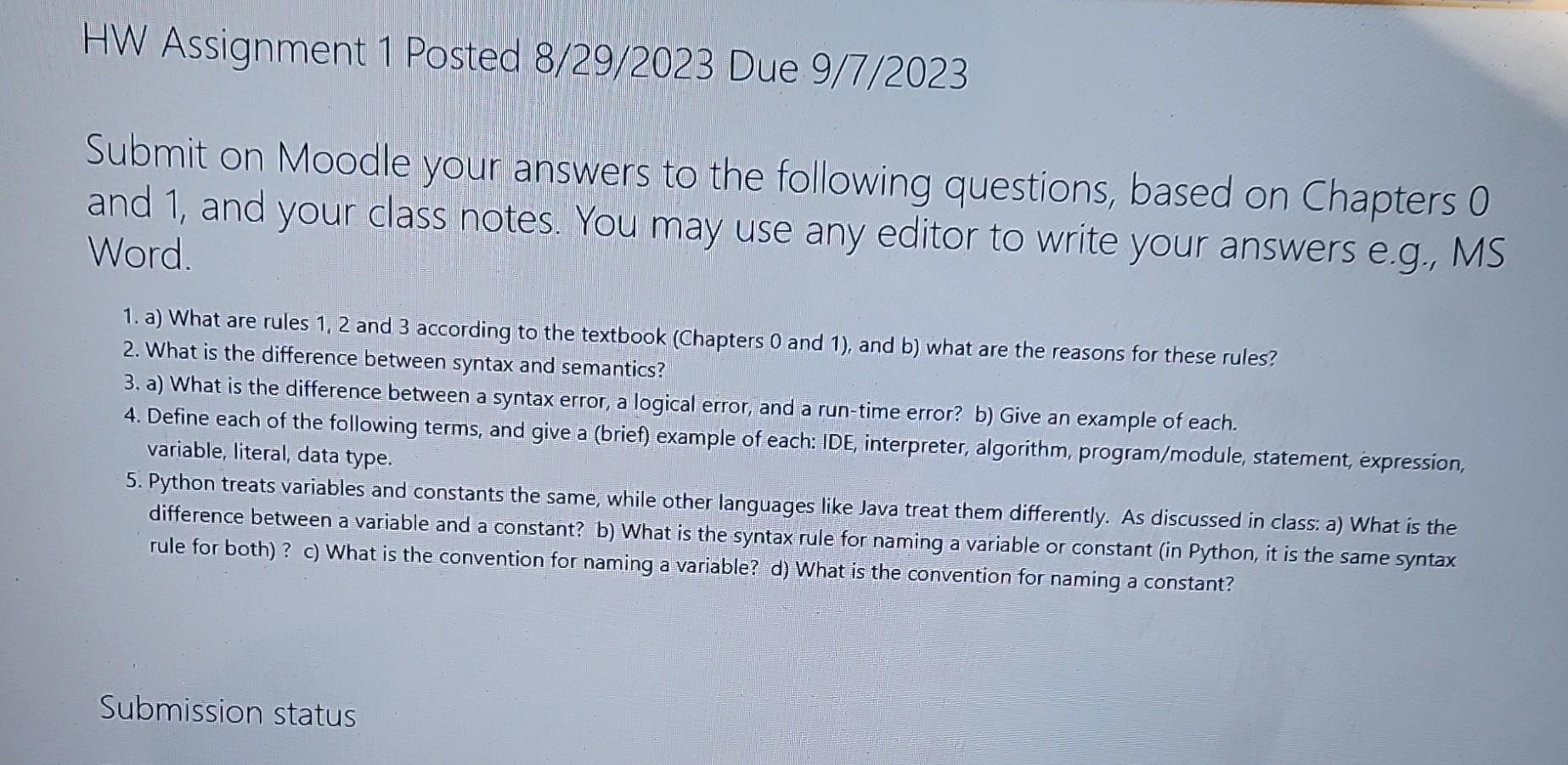 Solved Hw Assignment 1 Posted 8292023 Due 972023 Submit 