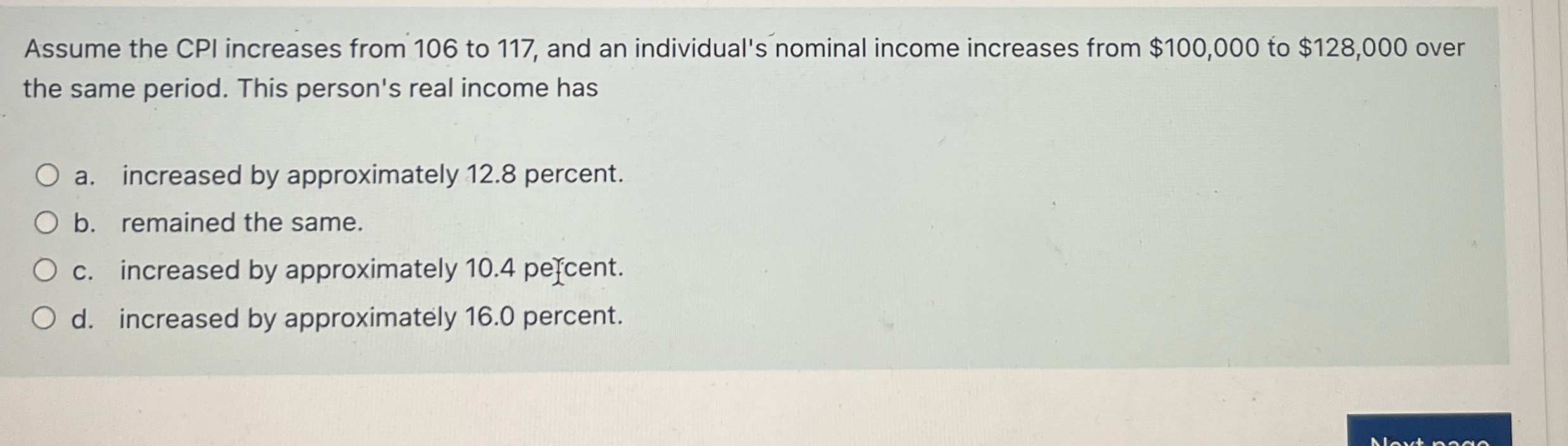 Solved Assume the CPI increases from 106 ﻿to 117, ﻿and an | Chegg.com