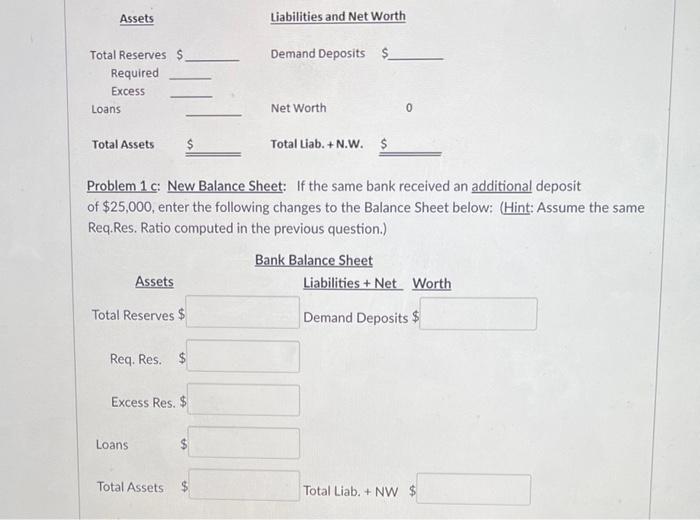 Solved Problem 1: Bank Balance Sheet Answer Questions 1 - 5 | Chegg.com