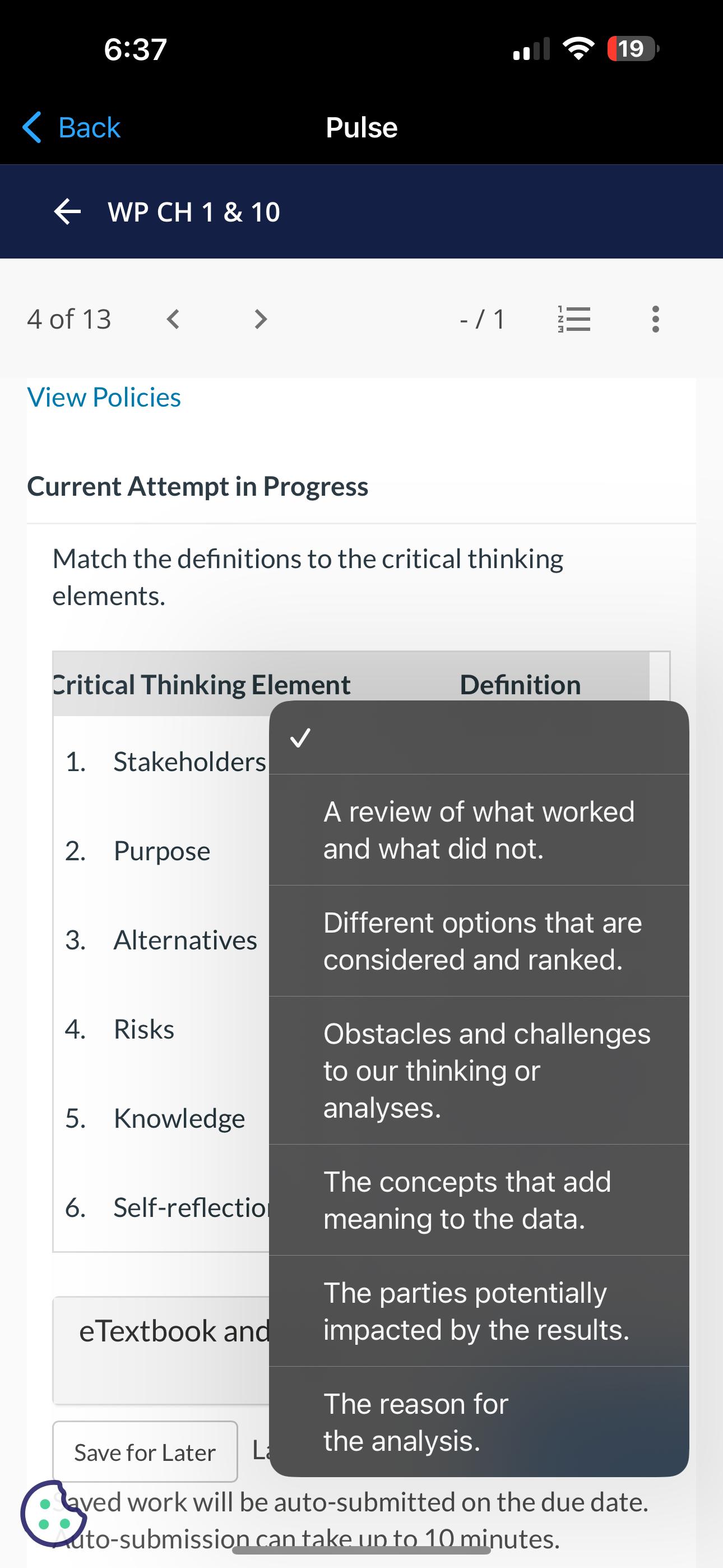 Solved 6:37శ19BackPulseWP CH 1 ﻿& 104 ﻿of 13-1:View | Chegg.com