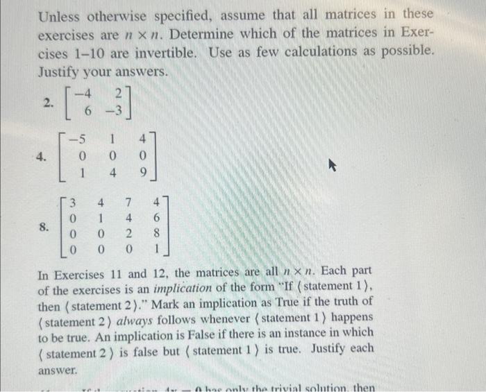 Solved Unless otherwise specified, assume that all matrices | Chegg.com