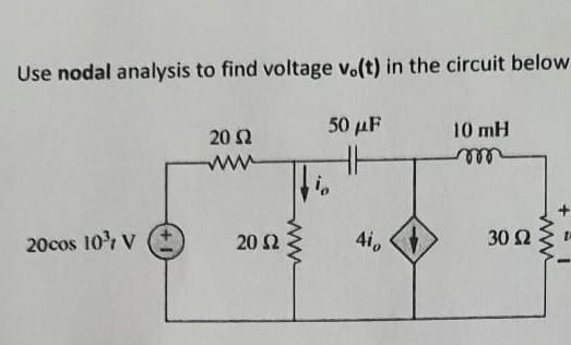 Solved Use nodal analysis to find voltage v0(t) in the | Chegg.com