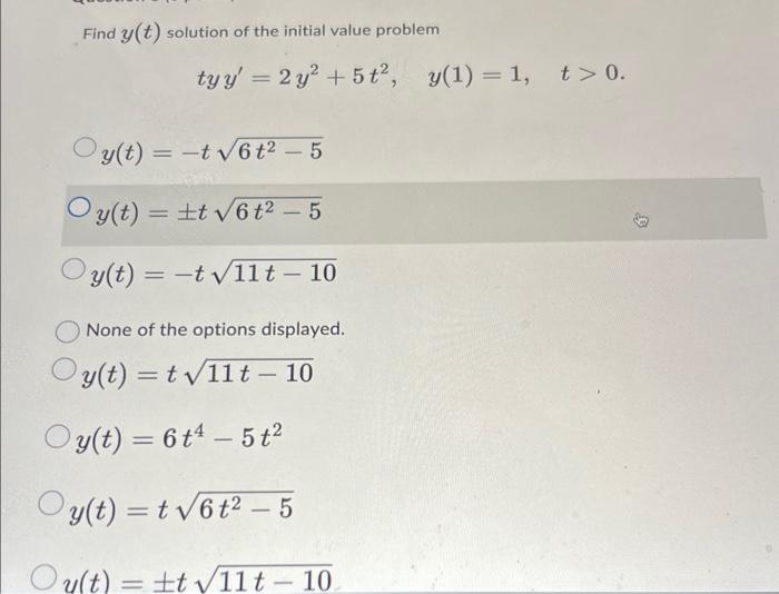 Solved Find y(t) solution of the initial value problem | Chegg.com