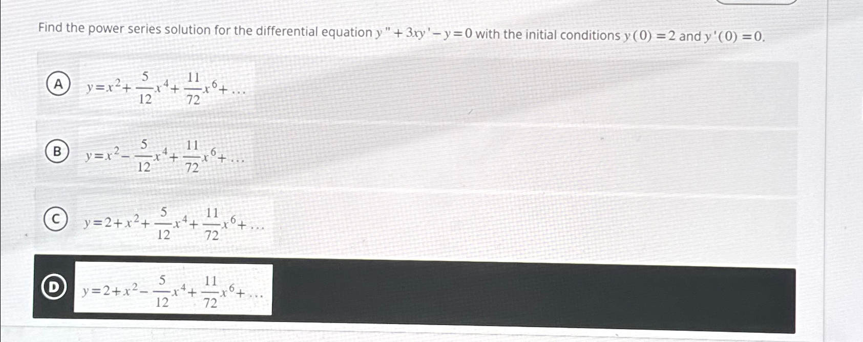Solved Find the power series solution of the given | Chegg.com