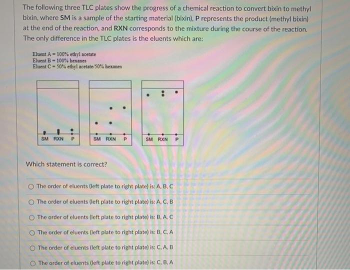 Solved The following three TLC plates show the progress of a | Chegg.com