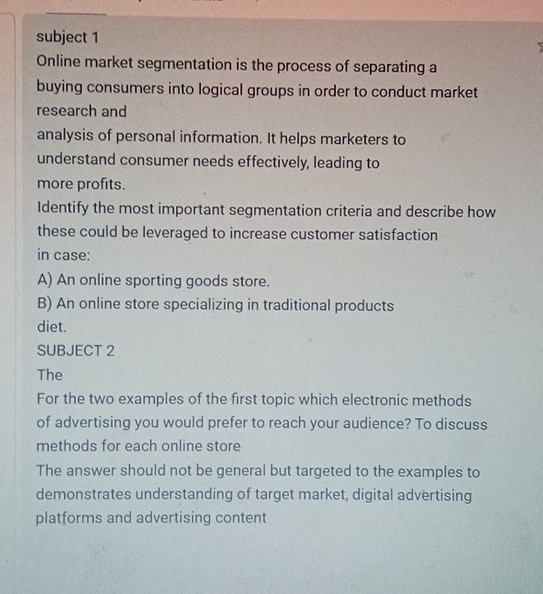 Solved subject 1Online market segmentation is the process of | Chegg.com