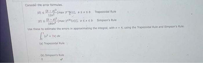 Solved Considér the error formulas. | Chegg.com