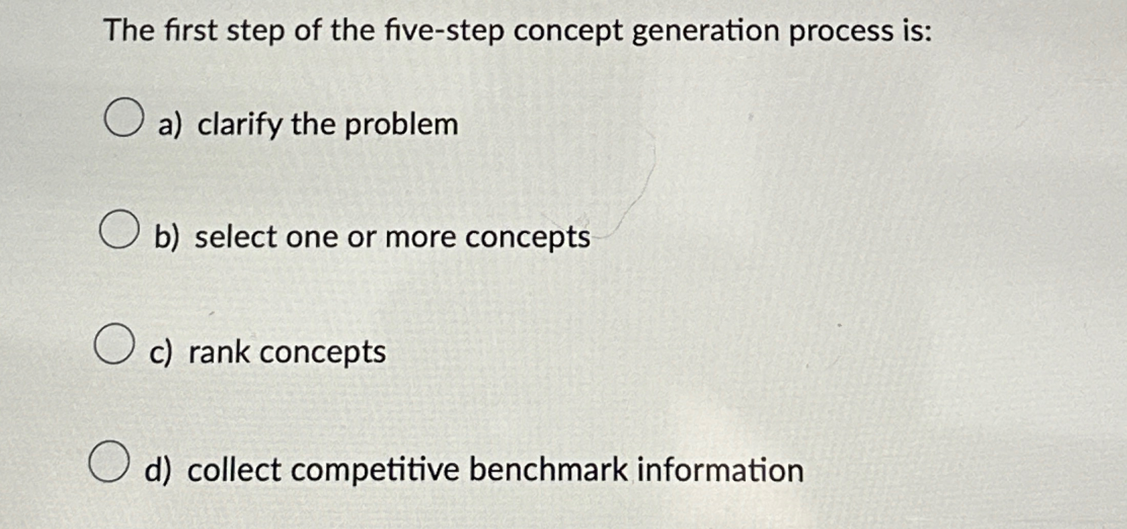 Solved The first step of the five-step concept generation | Chegg.com