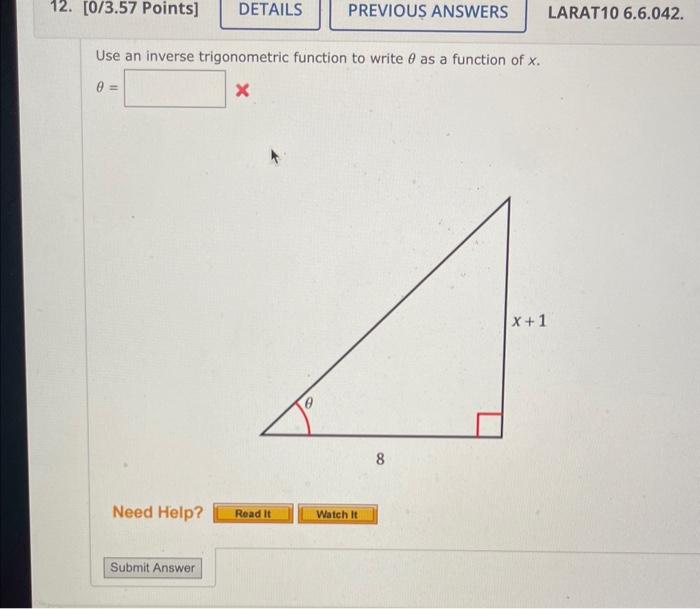 Solved Use an inverse trigonometric function to write θ as a | Chegg.com