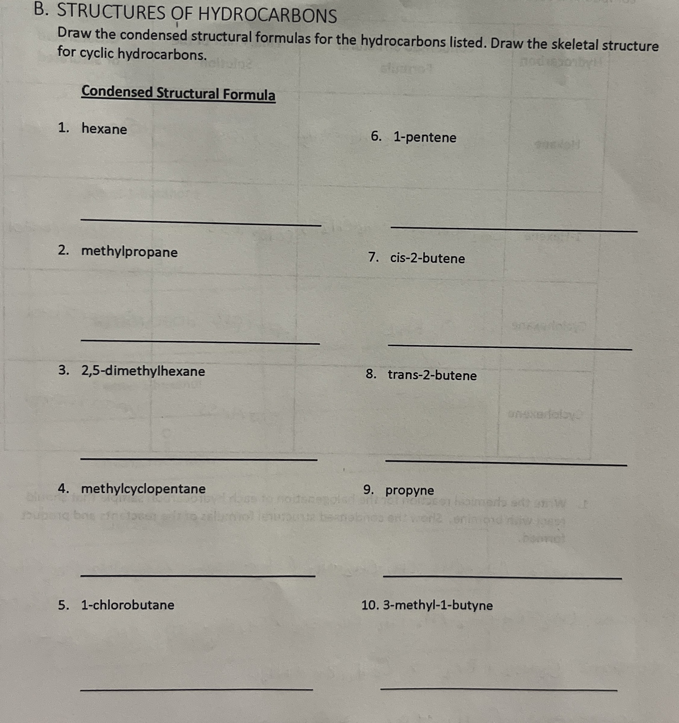 B. ﻿STRUCTURES OF HYDROCARBONSDraw the condensed | Chegg.com