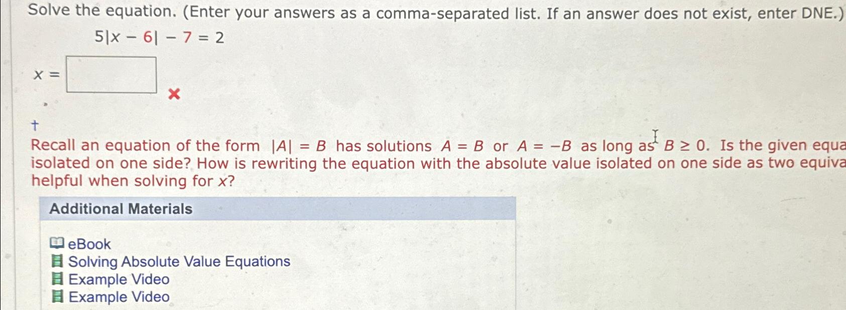 Solved Solve the equation. (Enter your answers as a | Chegg.com