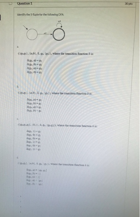Solved Question 1 Identify the 5-Tuple for the following DFA | Chegg.com