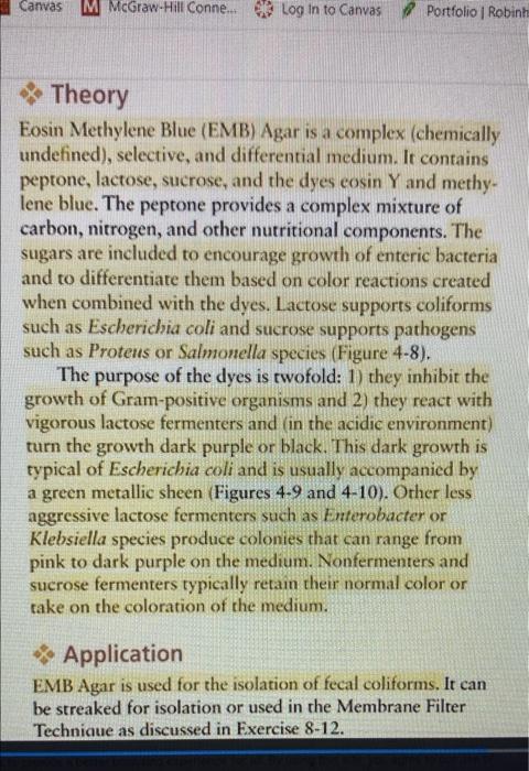 Solved Growth (P/G) EME NA Organism E. Coli EMB Growth Color | Chegg.com