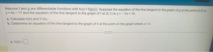 Solved Assume f and g are differentiable functions with | Chegg.com