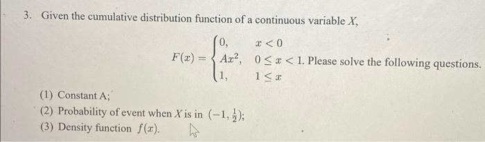 Solved 3. Given the cumulative distribution function of a | Chegg.com