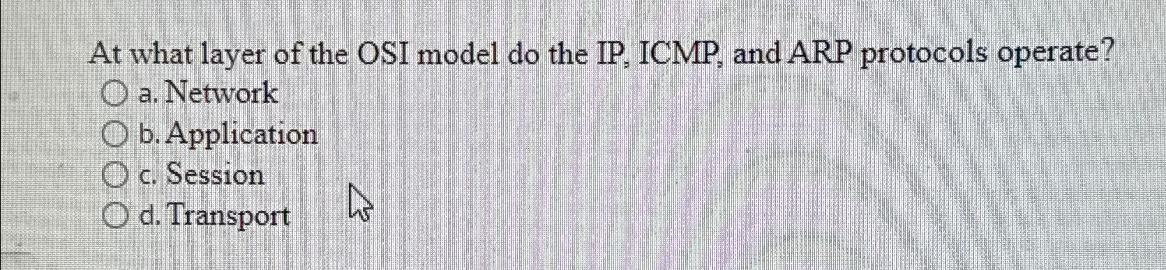 Solved At what layer of the OSI model do the IP, ﻿ICMP, and | Chegg.com