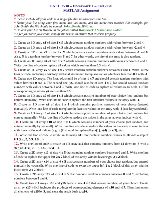 Solved ENEE 2530 - Homework 1 - Fall 2020 MATLAB Assignment | Chegg.com