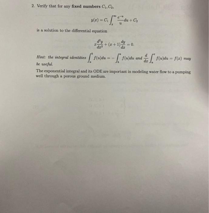 Solved 2. Verify that for any fixed numbers C1,C2, | Chegg.com