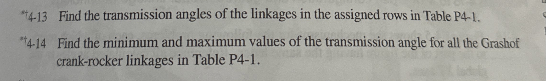 *4-13 ﻿Find the transmission angles of the linkages | Chegg.com