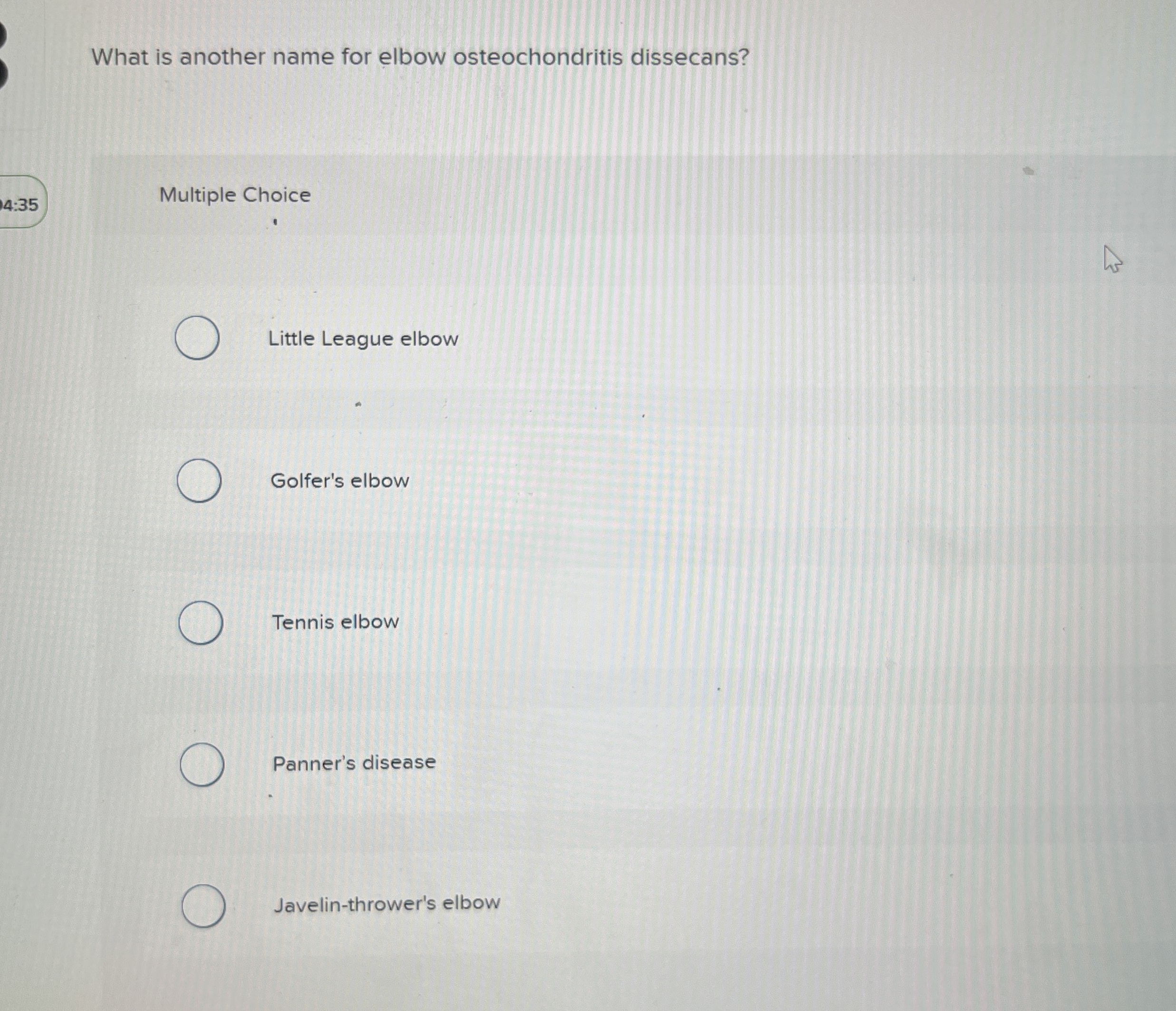 Solved What is another name for elbow osteochondritis | Chegg.com