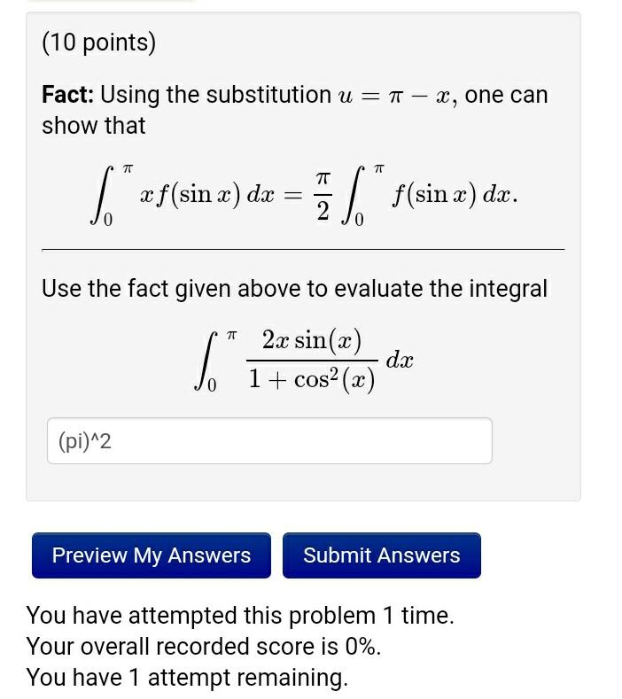 Solved (10 points) Fact: Using the substitution u = – X, one | Chegg.com