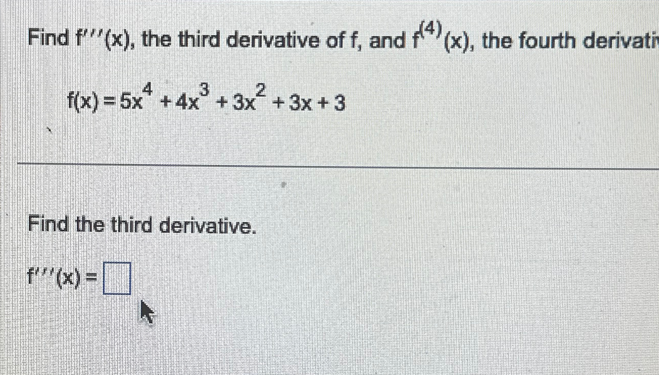 Solved Find f'''(x), ﻿the third derivative of f, ﻿and | Chegg.com