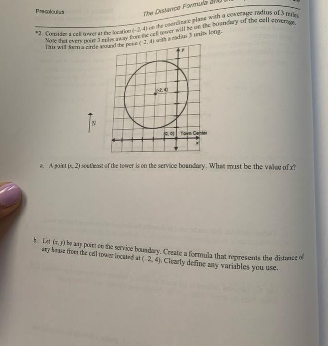 Solved Precalculus The Distance Formula 2. Consider a cell | Chegg.com