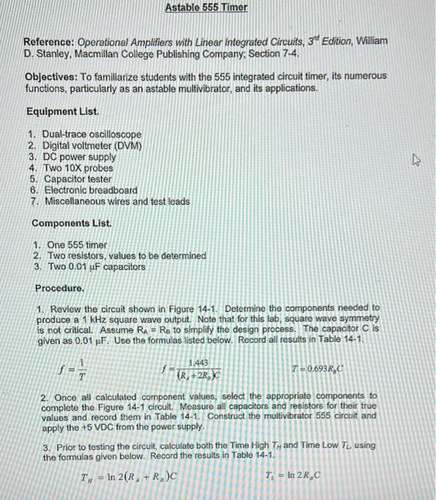 Solved Astable 555 Timer Reference: Operational Amplifiers | Chegg.com