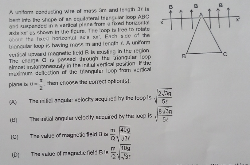 Solved A uniform conducting wire of mass 3m ﻿and length 3l | Chegg.com