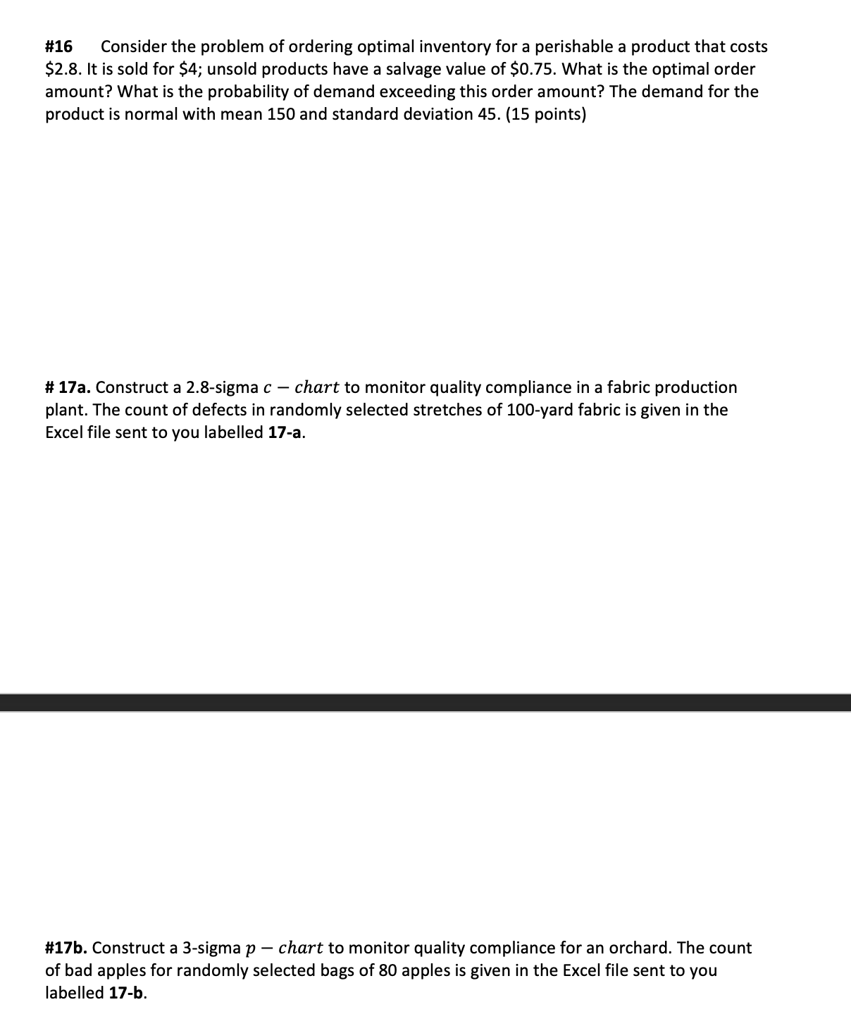 Solved #16 ﻿Consider the problem of ordering optimal | Chegg.com