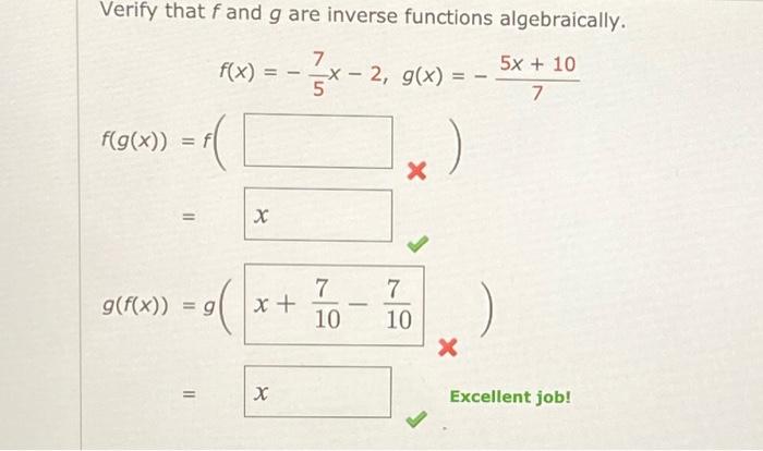 Solved Verify that f and g are inverse functions | Chegg.com