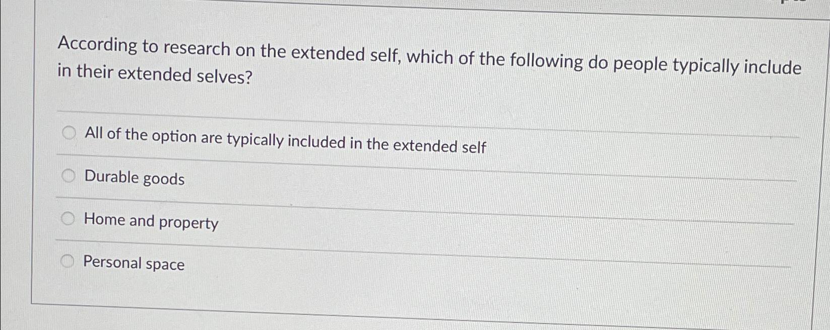 Solved According to research on the extended self, which of | Chegg.com