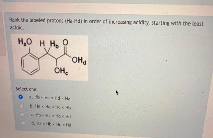 Solved Rank the labeled protons (Ha-Hd) in order of | Chegg.com