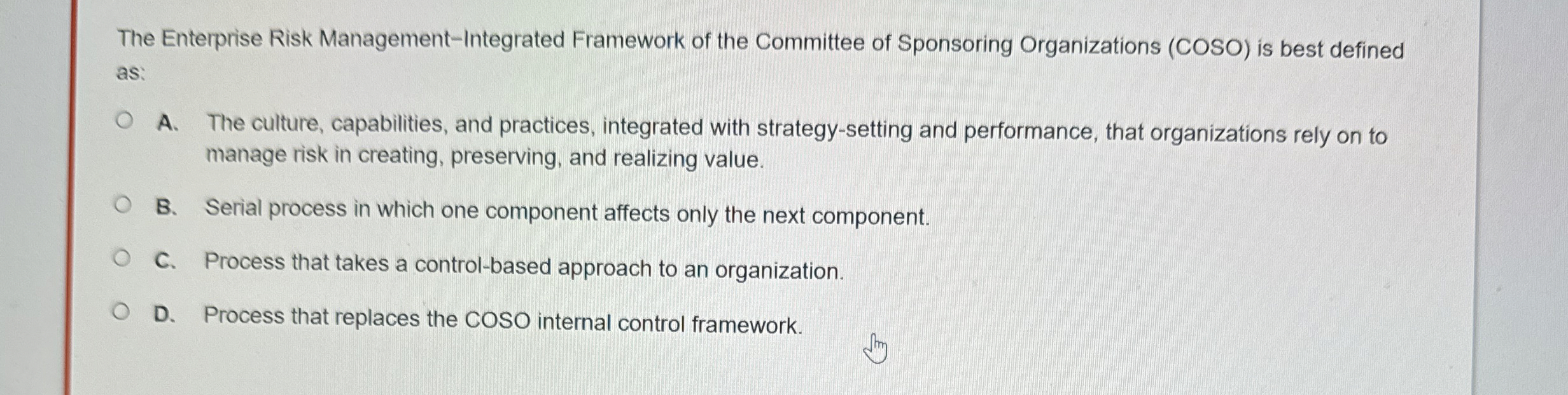 Solved The Enterprise Risk Management-Integrated Framework | Chegg.com