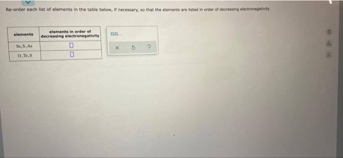 Solved Re-order each list of elements in the table below, if | Chegg.com