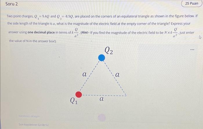 Solved Two point charges, Q1=9.4Q and Q2=−8.9Q. are placed | Chegg.com