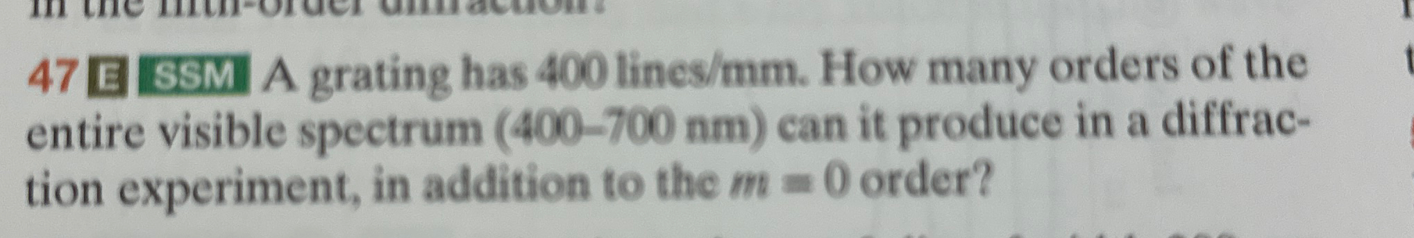 Solved 47 [ ﻿ISSM A grating has 400 ﻿lines ?mm. ﻿How many | Chegg.com