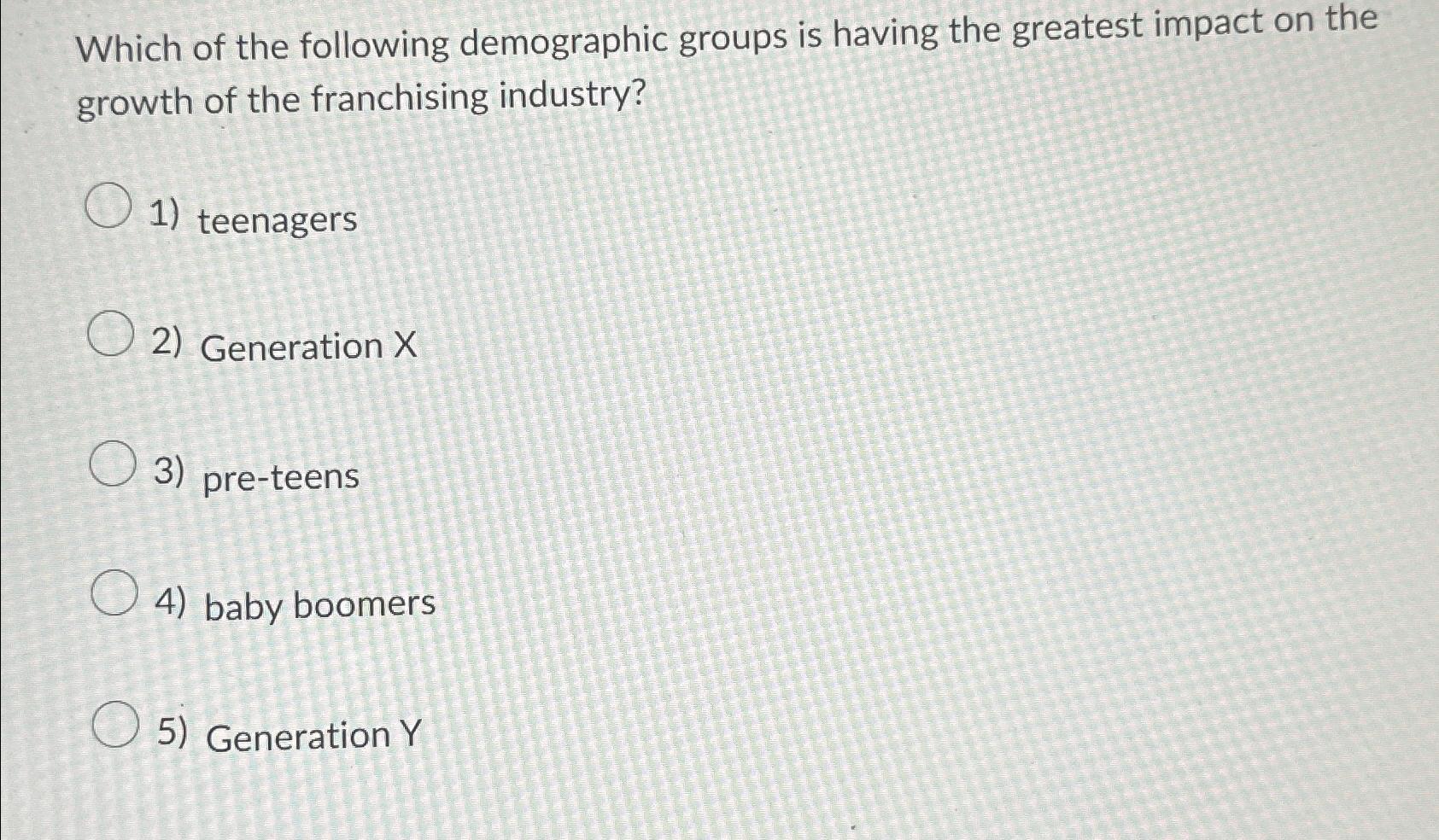 Solved Which of the following demographic groups is having | Chegg.com
