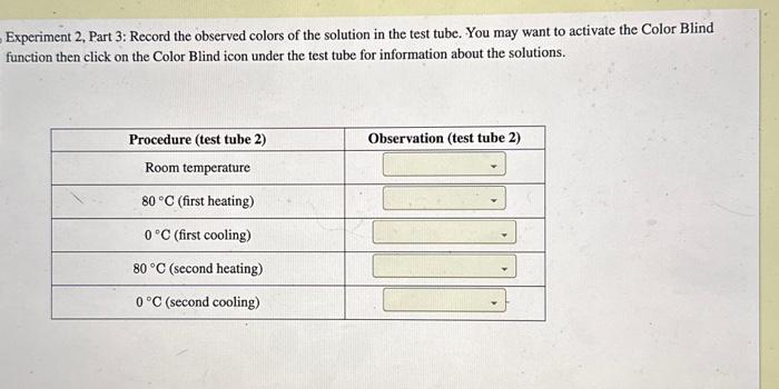 Experiment 2, Part 3: Record the observed | Chegg.com