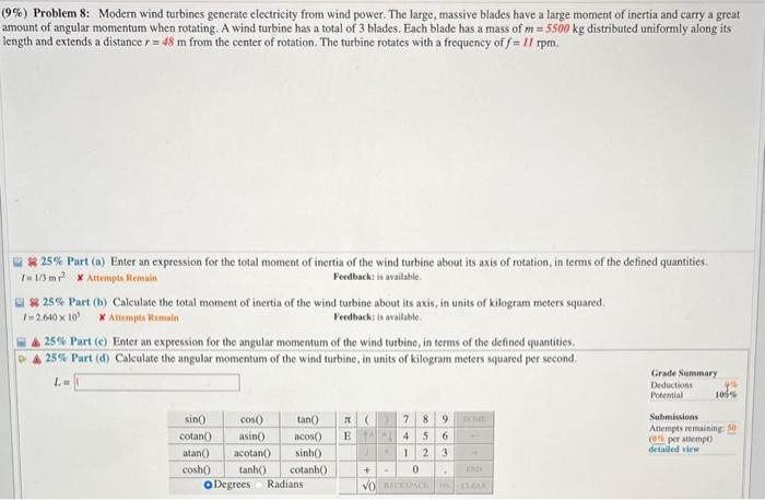 Solved 9\%) Problem 8: Modern wind turbines generate | Chegg.com