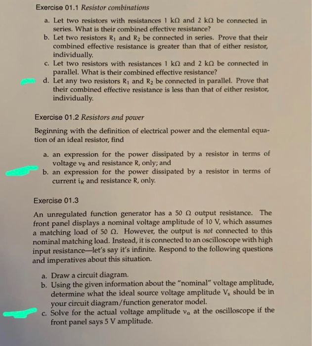 Solved Exercise 01.1 Resistor combinations a. Let two | Chegg.com